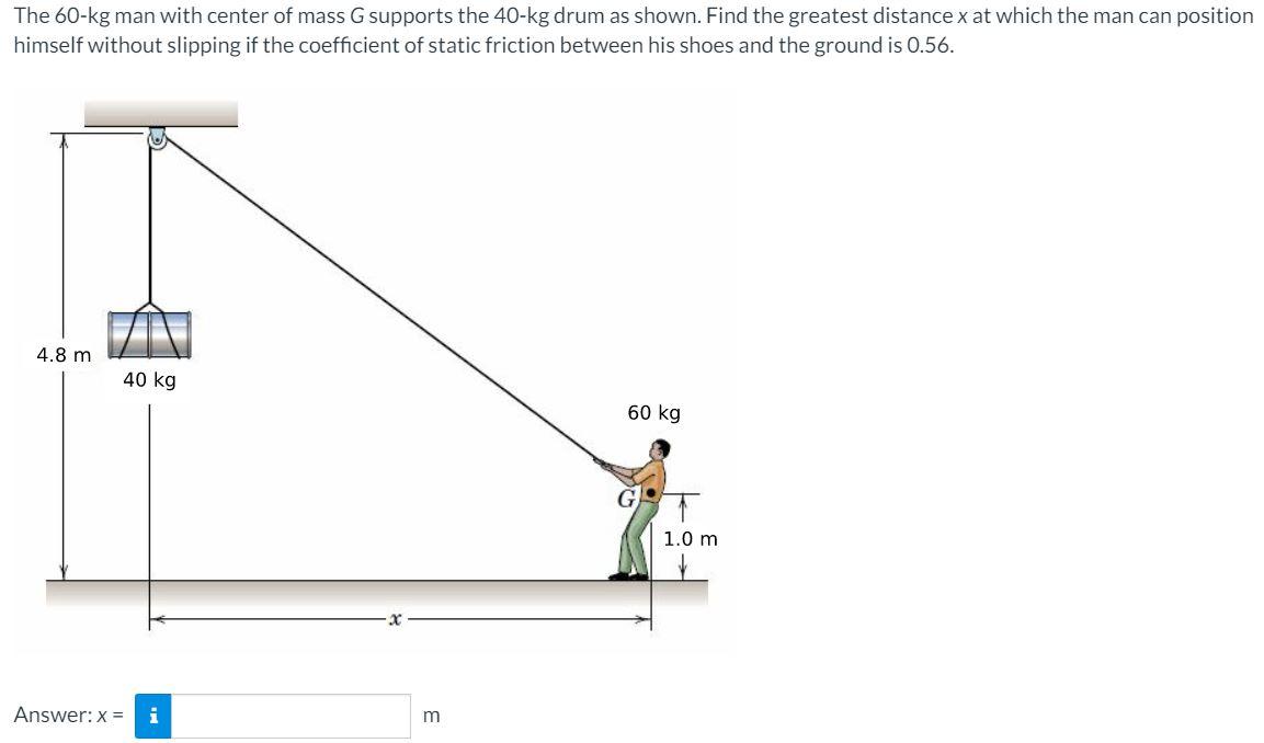 Solved The 60-kg man with center of mass G supports the | Chegg.com