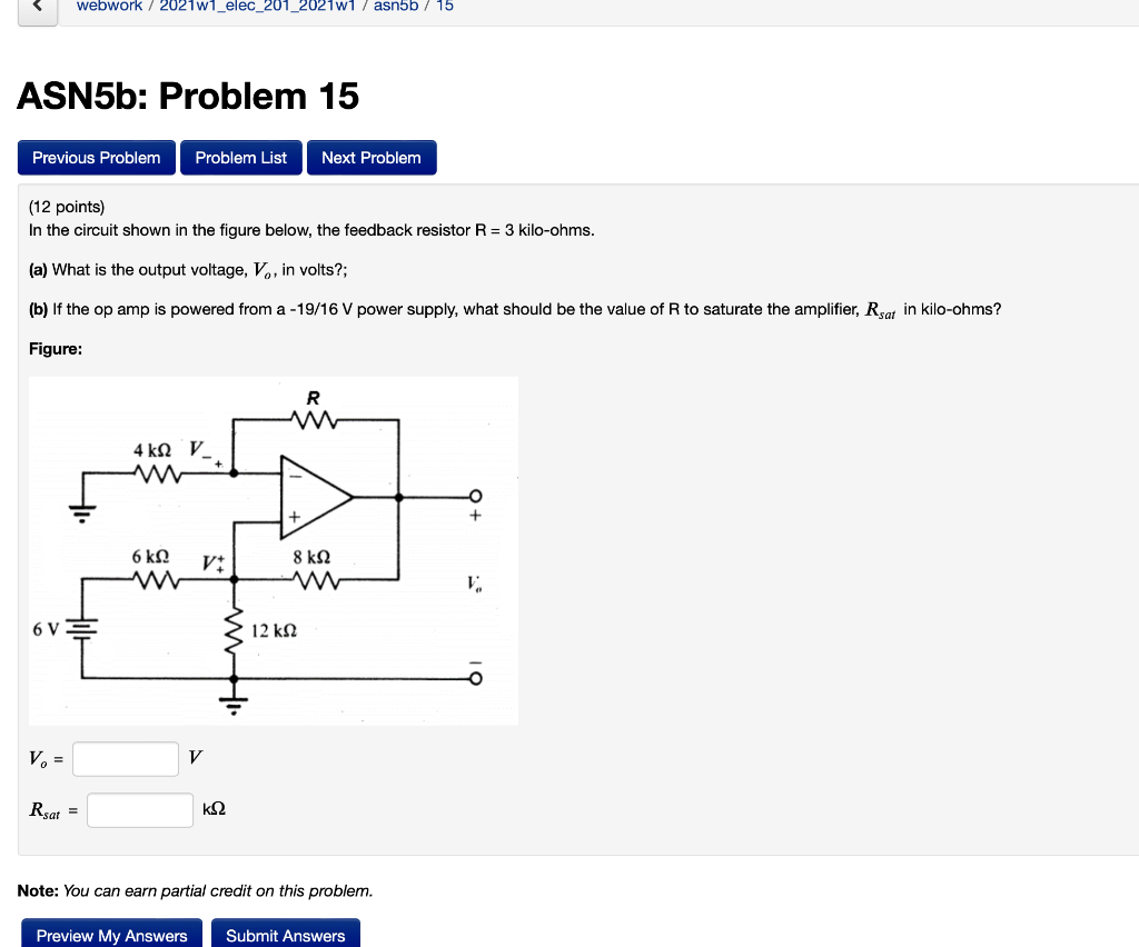 Solved webwork / 2021w1_elec_201_2021w1 / asn5b / 15 ASN5b: | Chegg.com