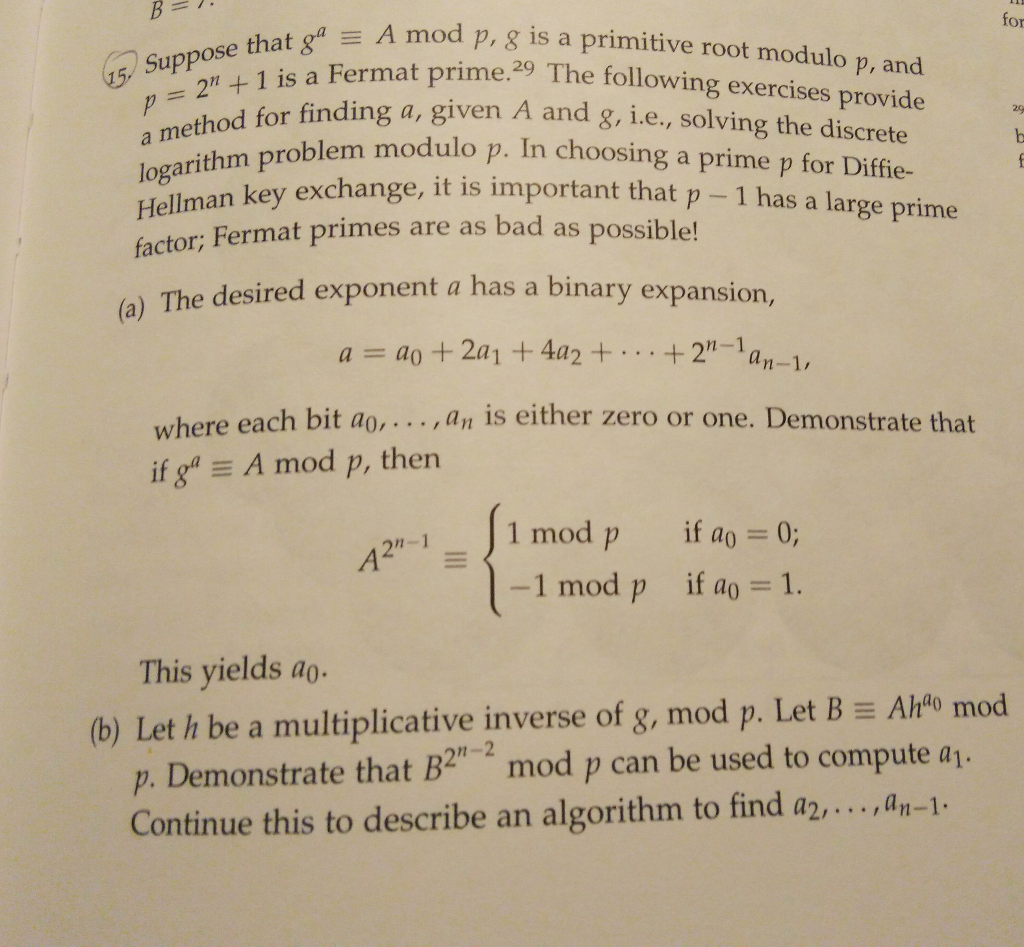 Solved A Mod P G Is A Primitive Root Modulo P And Rime29