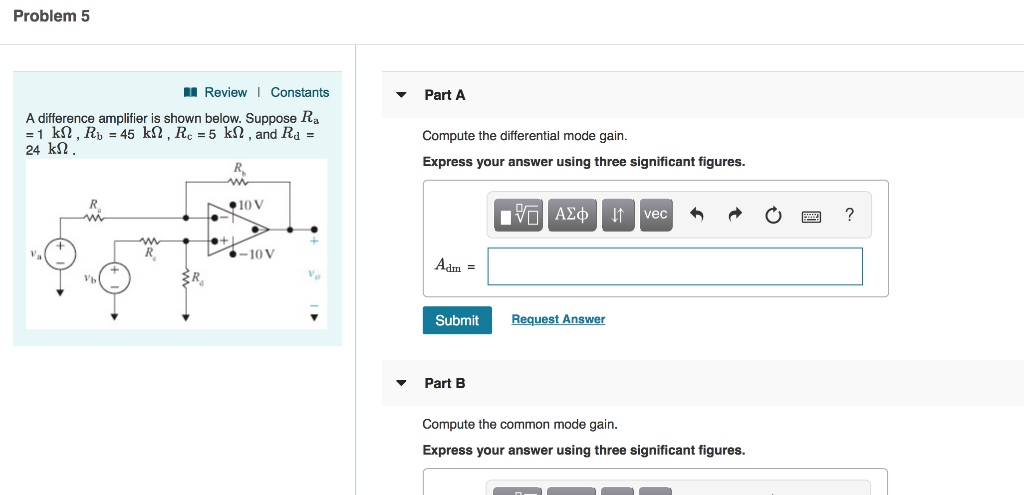 Solved Part A: Compute the differential mode gain. (Adm=) | Chegg.com Solved Part A: Compute the differential mode gain. (Adm=) | Chegg.com