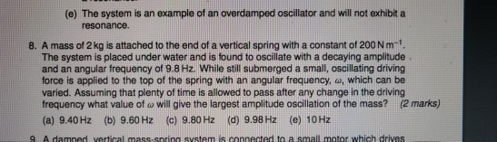 Solved (e) The system is an example of an overdamped | Chegg.com
