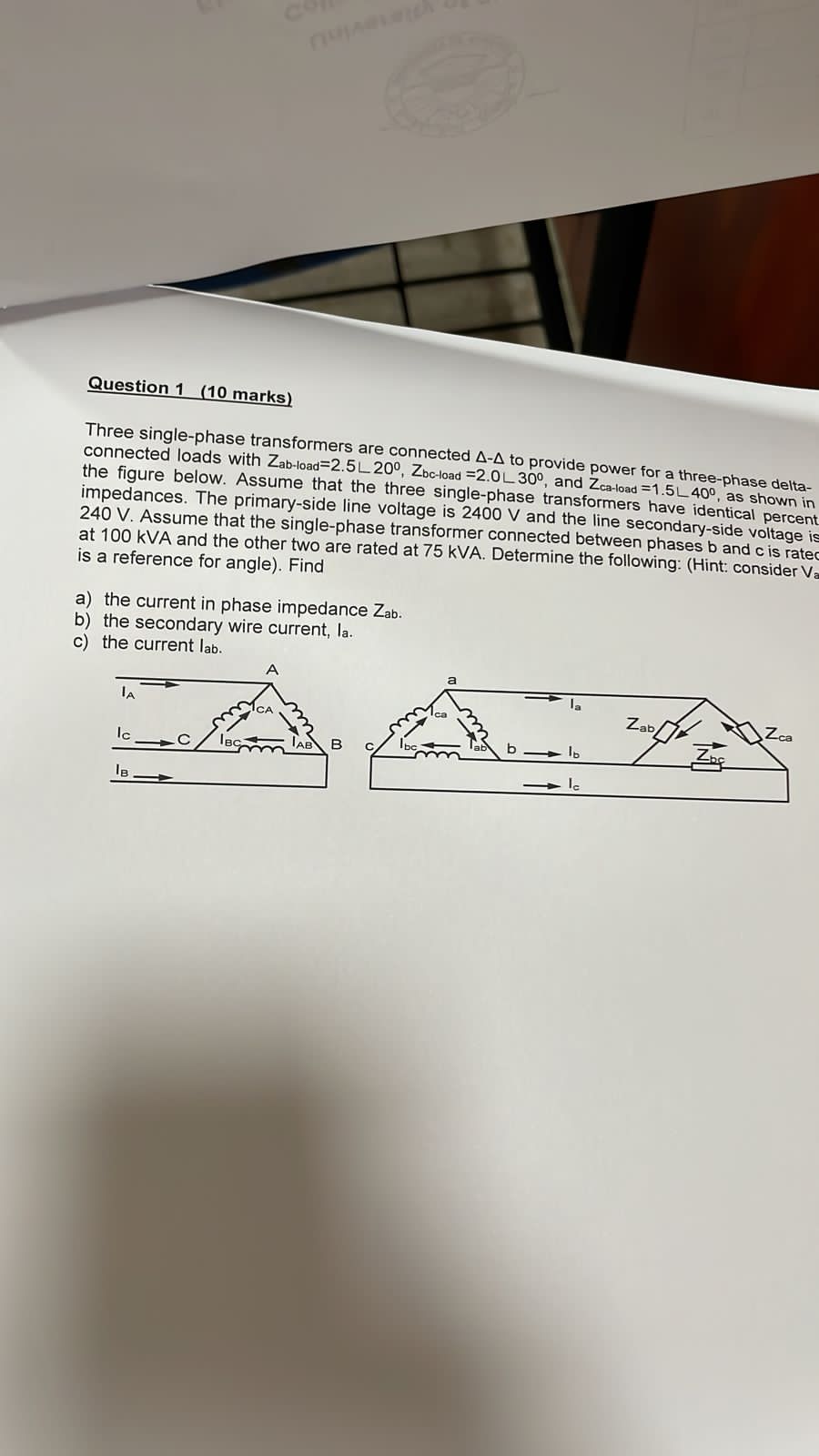 Solved Three single-phase transformers are connected Δ−Δ to | Chegg.com Solved Three single-phase transformers are connected Δ−Δ to | Chegg.com