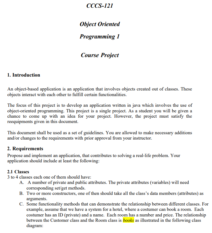 Solved CCCS-121 Object Oriented Programming 1 Course Project | Chegg.com