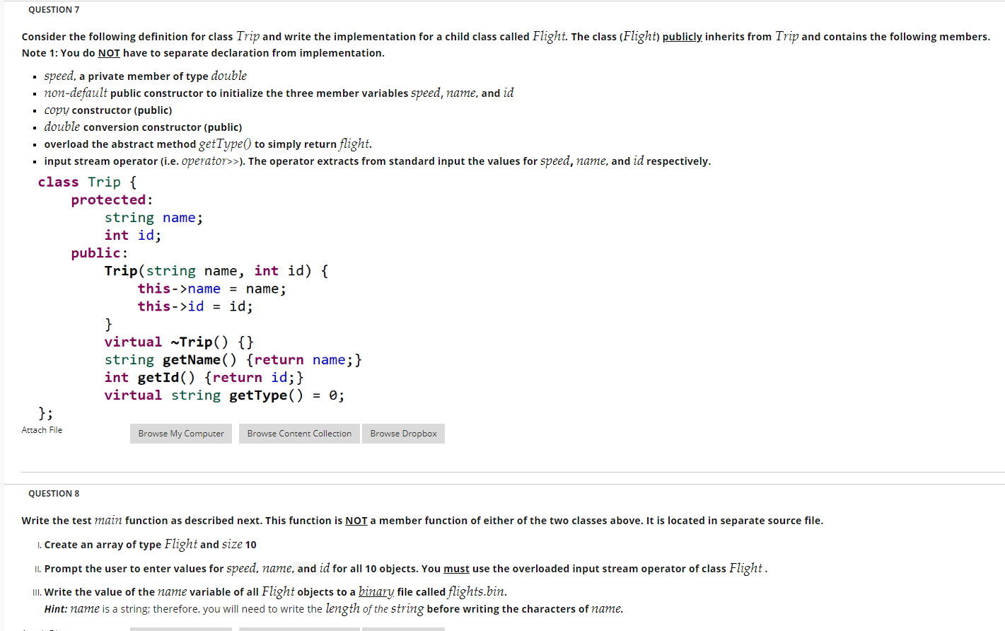 Solved QUESTION 7 Consider the following definition for | Chegg.com