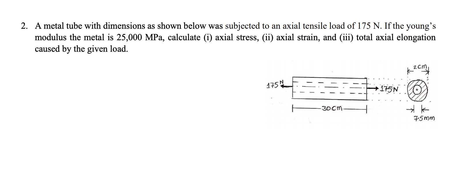 Solved 2. A metal tube with dimensions as shown below was | Chegg.com