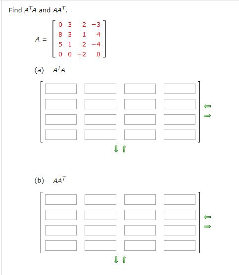 Solved Find ATA and AAT [032 -31 83 1 4 ^ 5i 2-4 Loo-20 (a) | Chegg.com