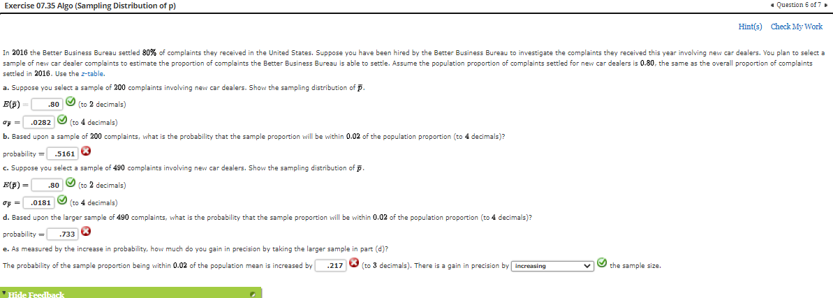 Solved Exercise 07.35 Algo (Sampling Distribution of p) • | Chegg.com