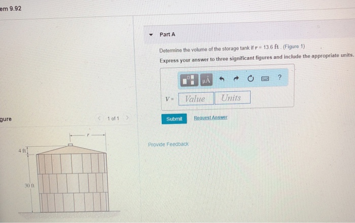 Solved em 9.92 Part A Determine the volume of the storage | Chegg.com