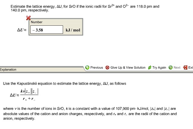 Solved Estimate the lattice energy,au for SrO if the ionic | Chegg.com