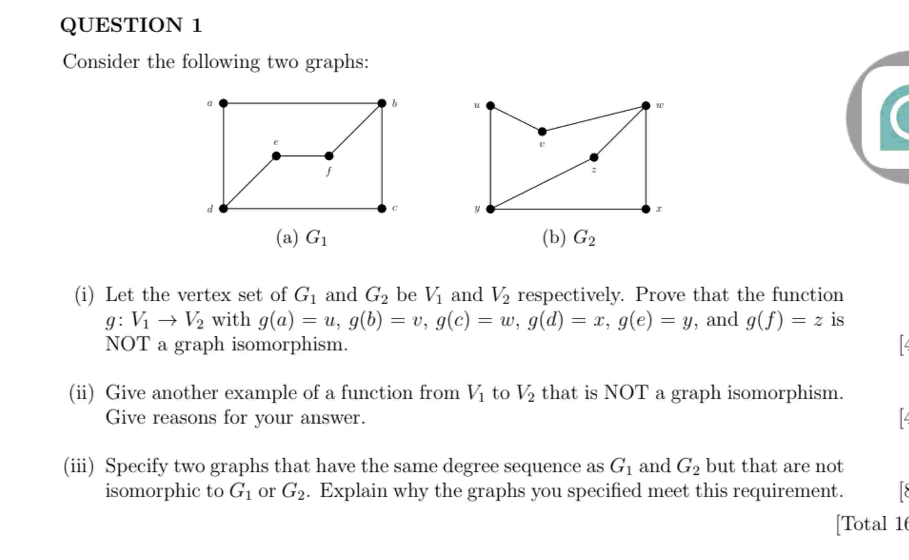 QUESTION 1Consider the following two graphs:(i) ﻿Let | Chegg.com