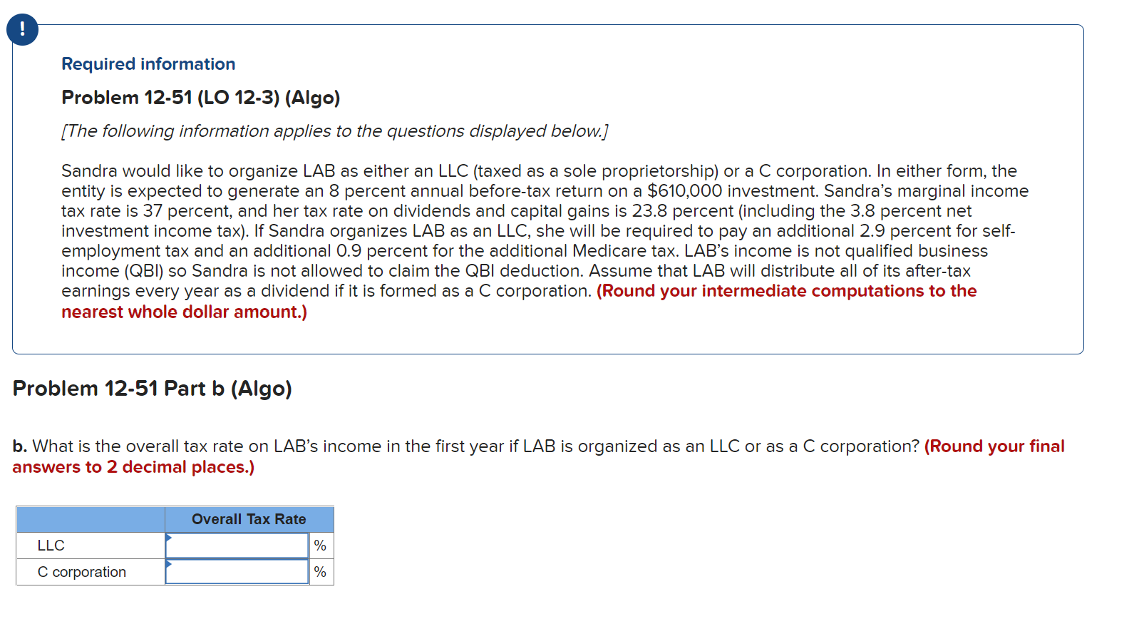 Solved Required information Problem 12-51 (LO 12-3) (Algo) | Chegg.com