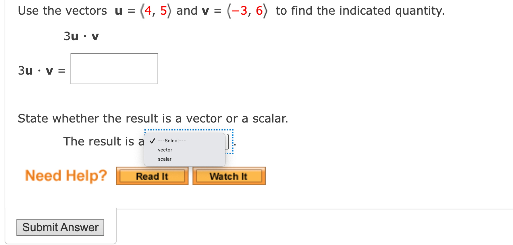 Solved Use the vectors u= 4,5 and v= −3,6 to find the | Chegg.com