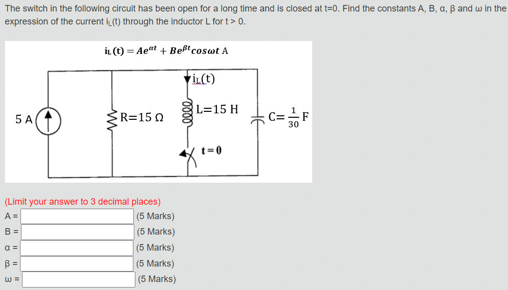 Solved The Switch In The Following Circuit Has Been Open For 