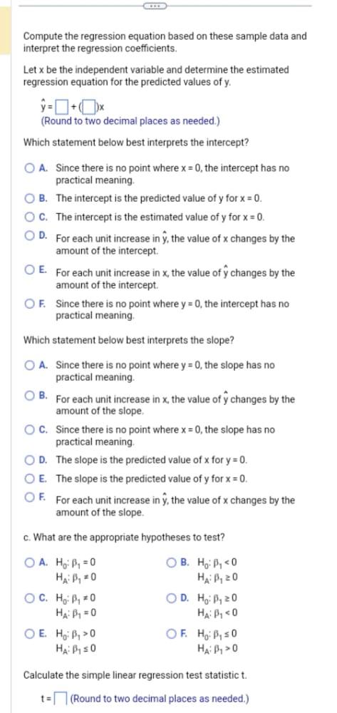 Solved Use the following sample data for variables y and x | Chegg.com