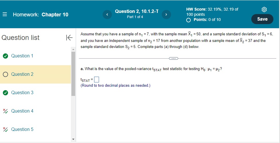 Solved Question list Assume that you have a sample of n1=7, | Chegg.com