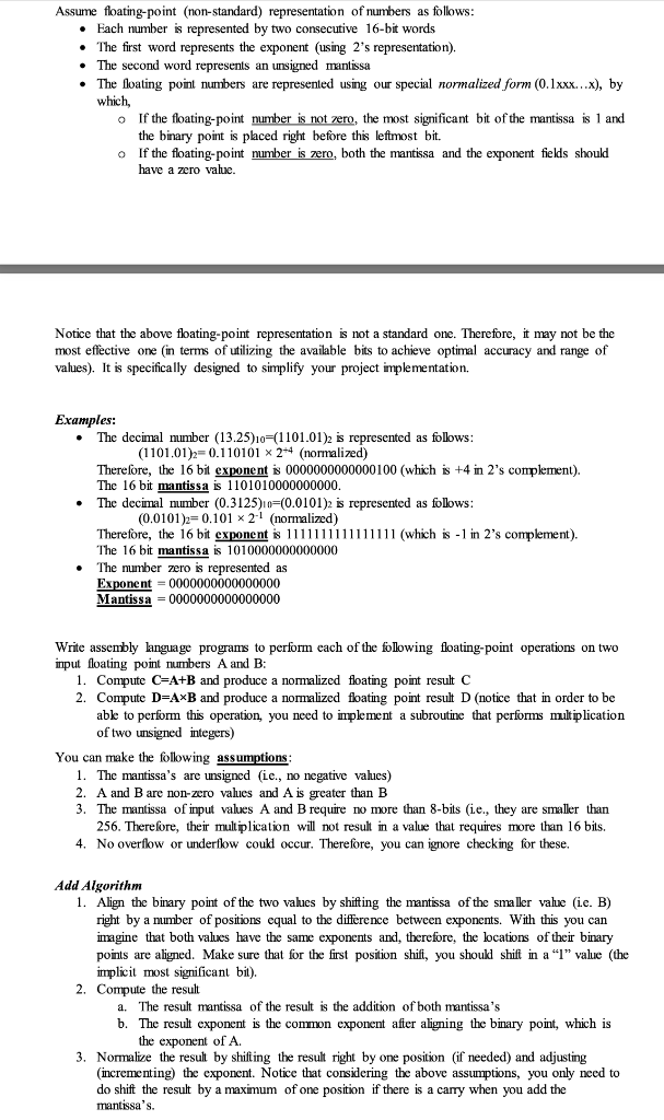 Solved Assume floating-point (non-standard) representation | Chegg.com