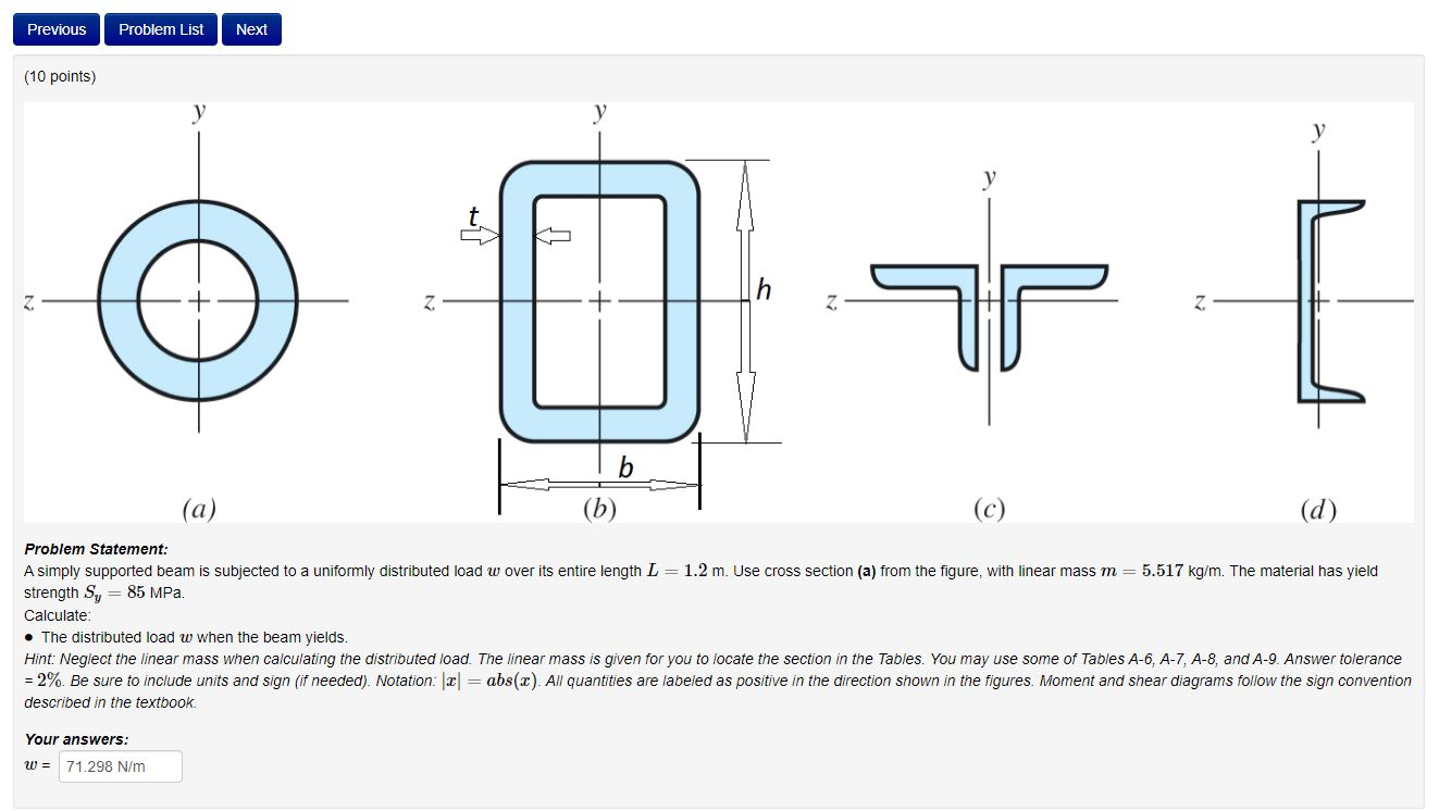 Solved Previous - unit weight of aluminum tubing, Ibf/ft 10, | Chegg.com