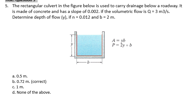 Solved 5. The rectangular culvert in the figure below is | Chegg.com