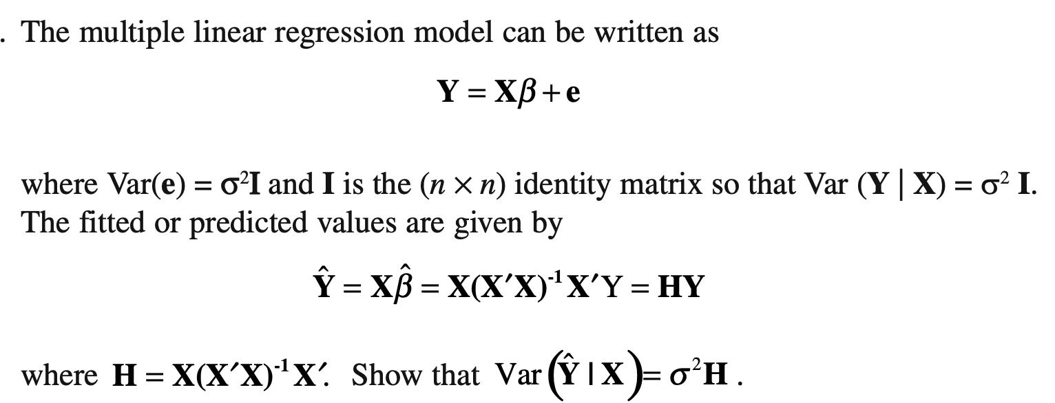 Solved . The multiple linear regression model can be written | Chegg.com
