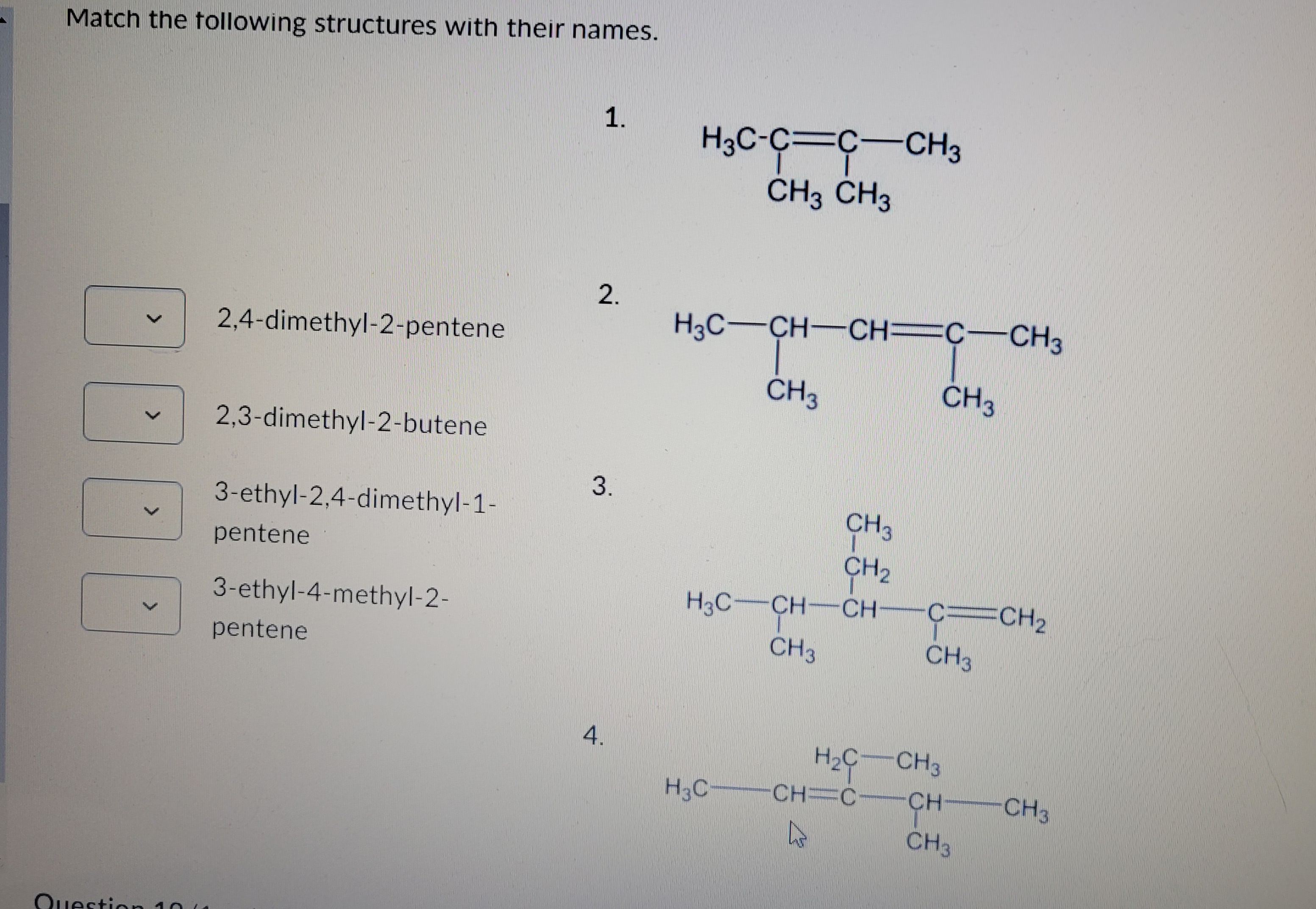 Solved Match the tollowing structures with their names. | Chegg.com