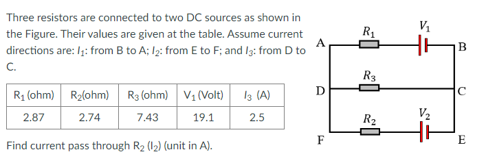Solved Three resistors are connected to two DC sources as | Chegg.com