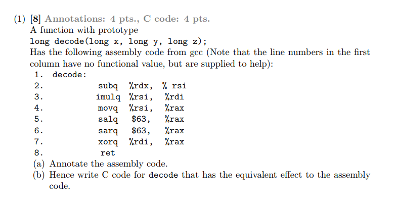Solved 1 [8] Annotations 4 Pts C Code 4 Pts A