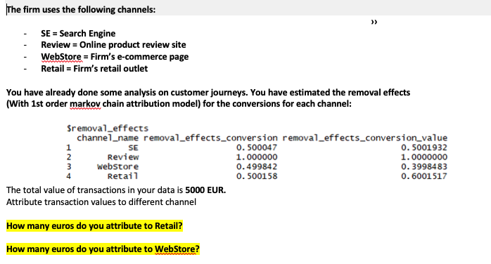 Attribution modeling with 1st order Markov | Chegg.com