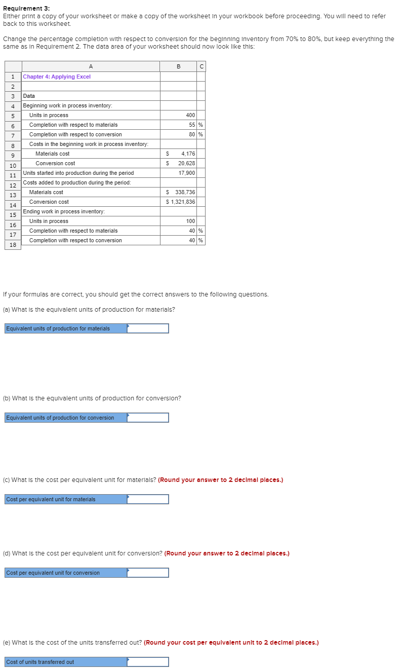 Chapter 4: Applying Excel: Exercise (Part 2 of 2) | Chegg.com