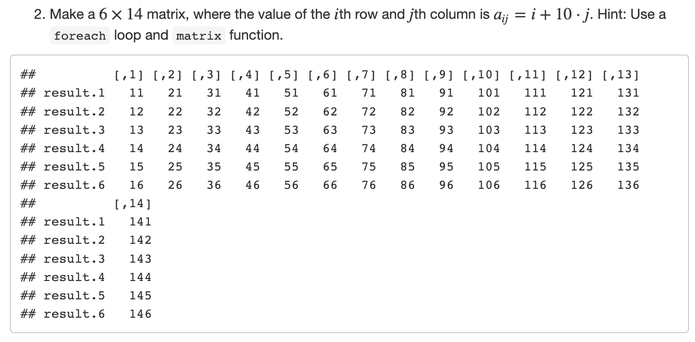 Solved 2. Make a 6×14 matrix, where the value of the i th | Chegg.com