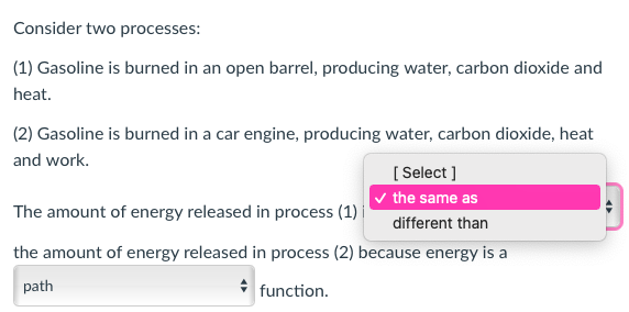 Solved Consider two processes: (1) Gasoline is burned in an | Chegg.com