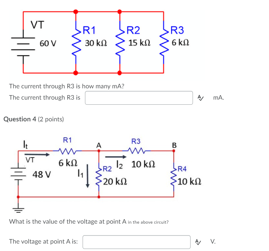 Solved VT R1 30 kΩ R2 15 kΩ R3 6 kΩ 60 V The current through | Chegg.com