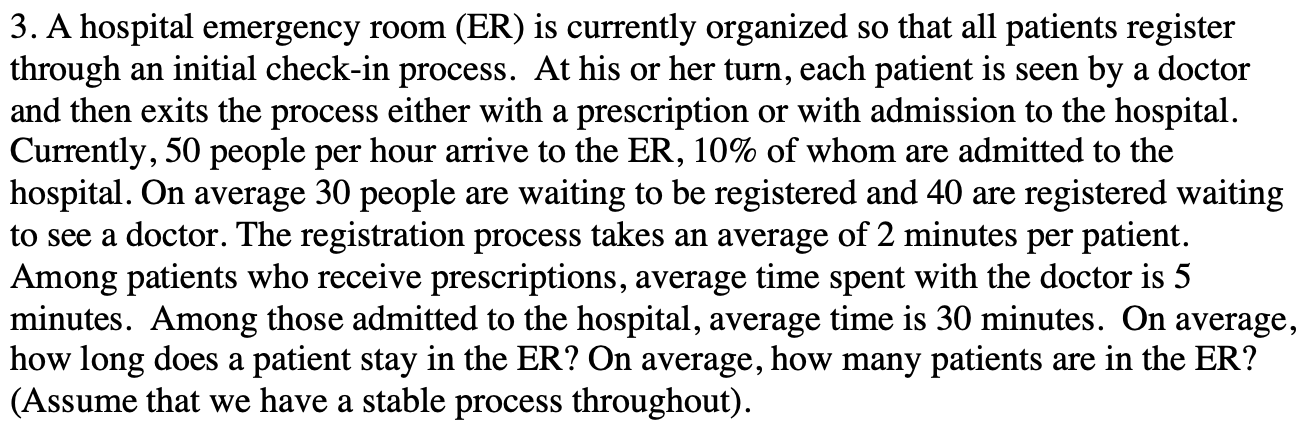 Solved 3. A hospital emergency room (ER) is currently | Chegg.com