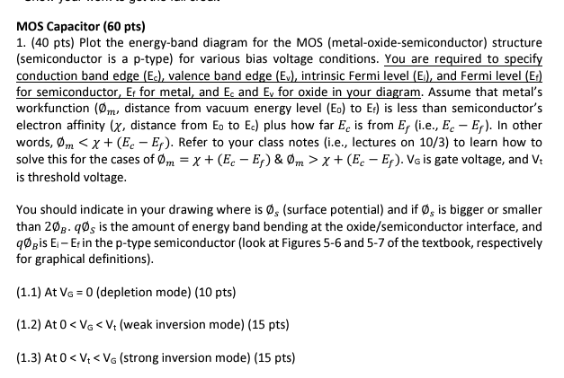 Solved MOS Capacitor ( 60 ﻿pts )(40 ﻿pts) ﻿Plot the | Chegg.com