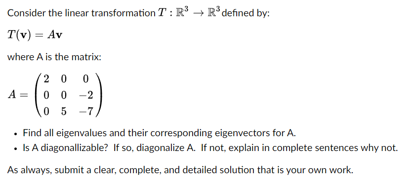 Solved Consider the linear transformation T : R3 + R3 | Chegg.com