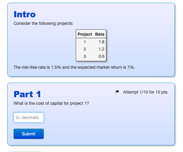 Solved Intro Consider the following projects: Project Beta 1 | Chegg.com