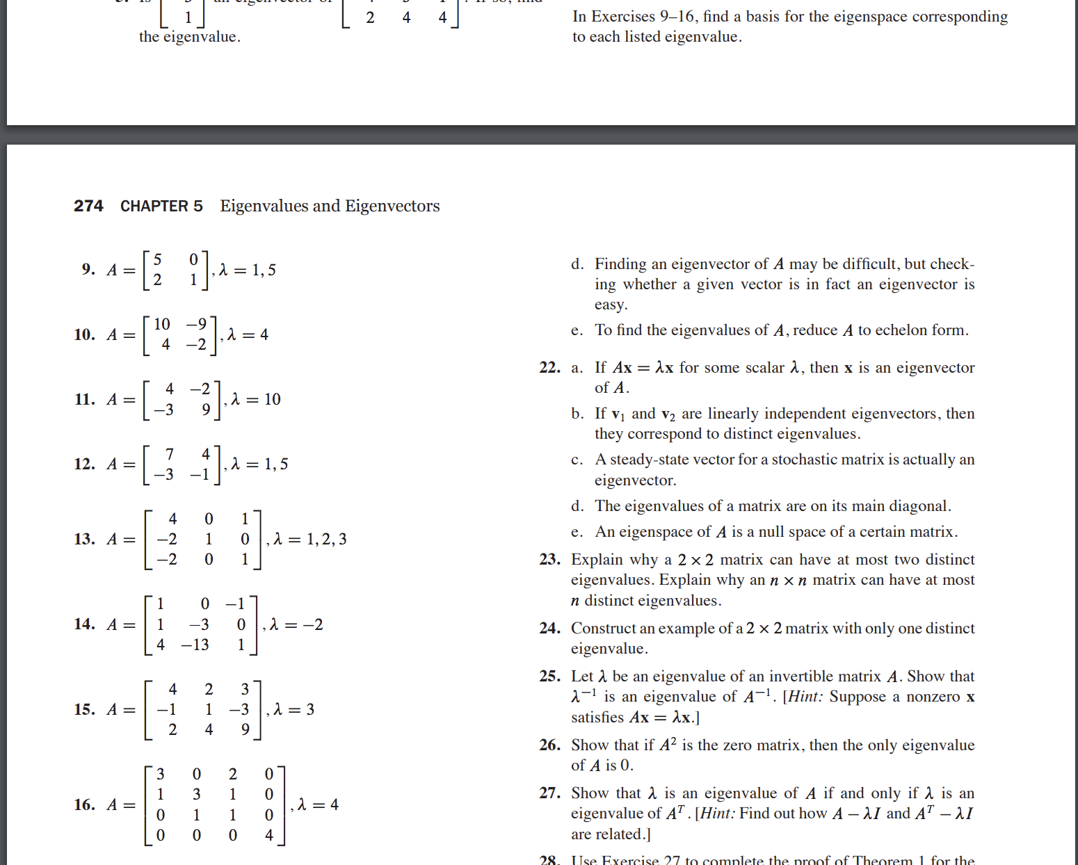 Solved 274 CHAPTER 5 Eigenvalues and Eigenvectors 9. | Chegg.com