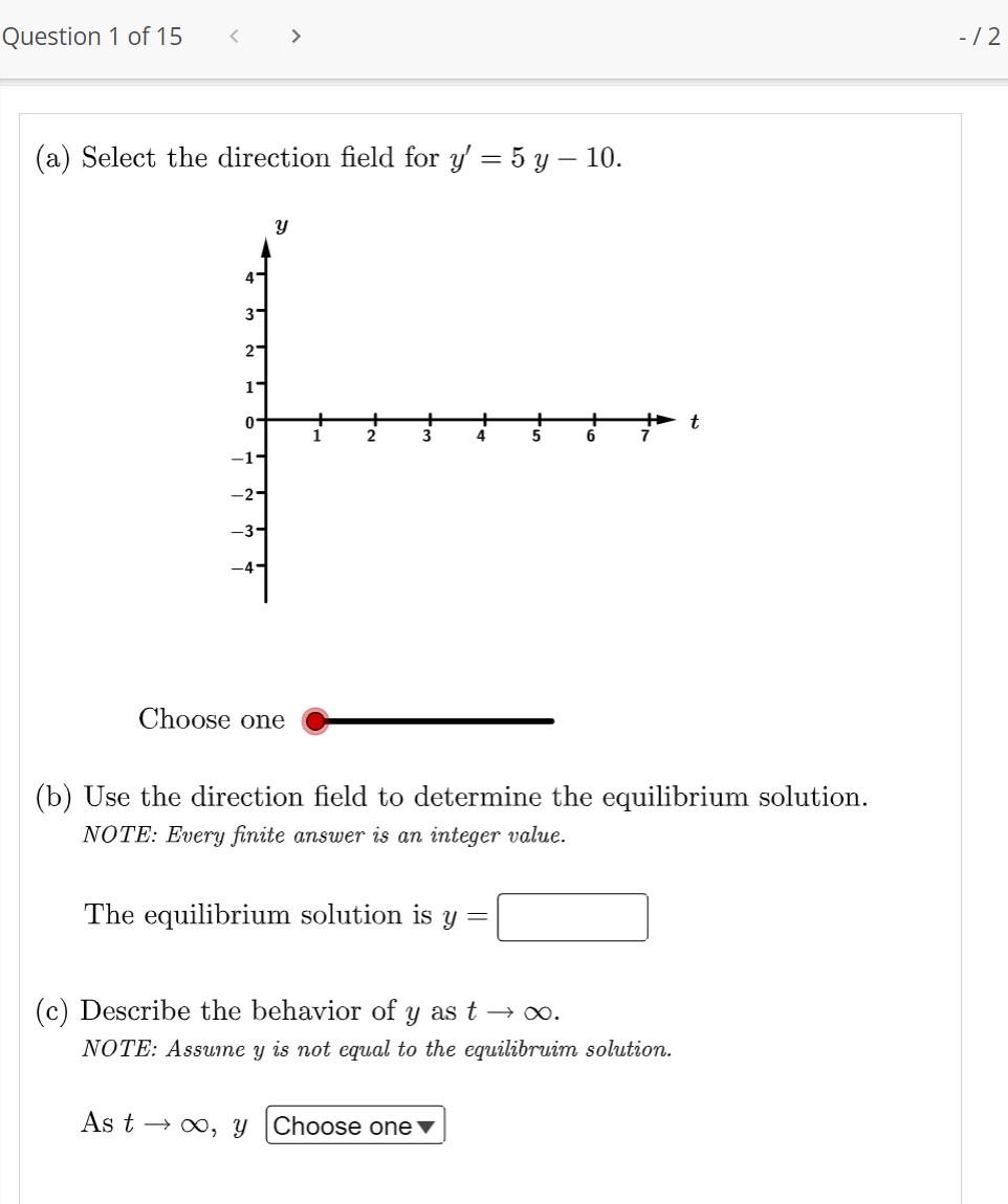 Solved (a) Select the direction field for y′=5y−10. Choose | Chegg.com