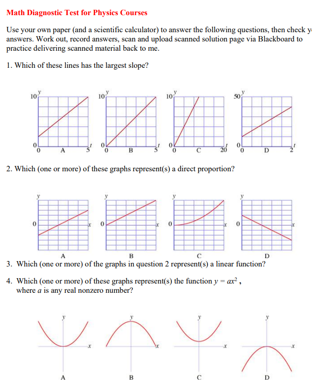 Solved Math Diagnostic Test for Physics Courses Use your own | Chegg.com