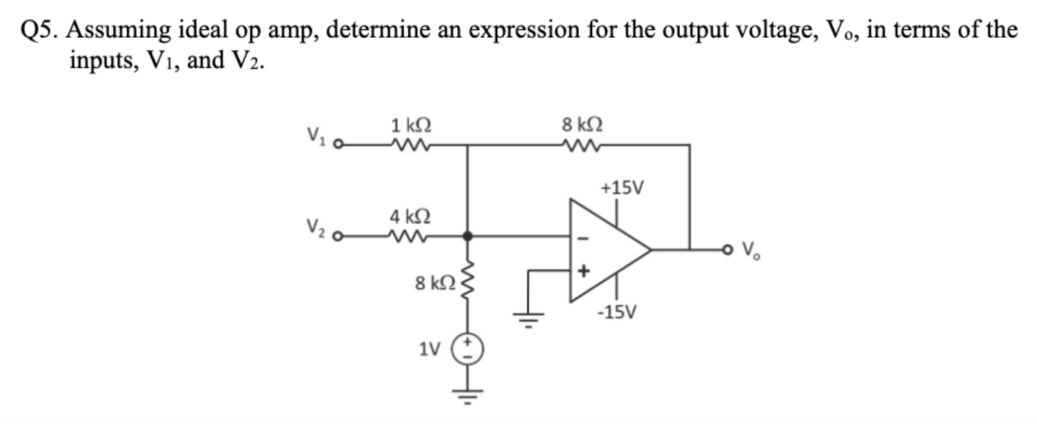 Solved Q5. Assuming ideal op amp, determine an expression | Chegg.com