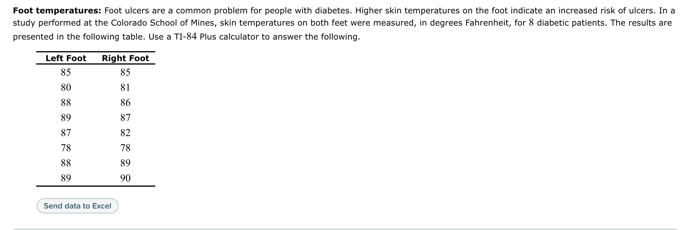 Solved Foot temperatures: Foot ulcers are a common problem | Chegg.com