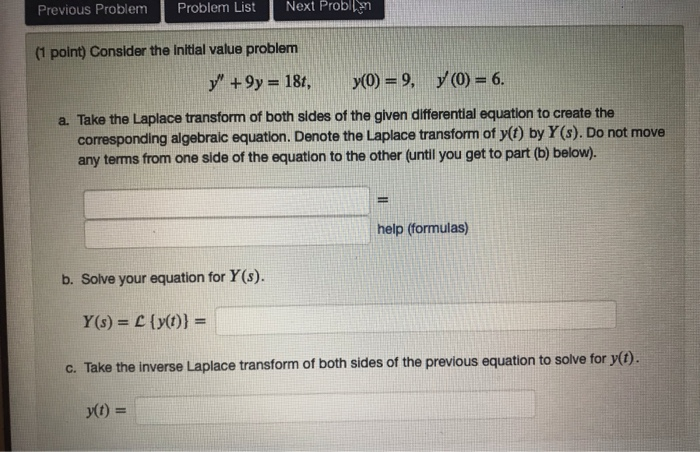 Solved (1 point) Consider the initial value problem y + 3y | Chegg.com