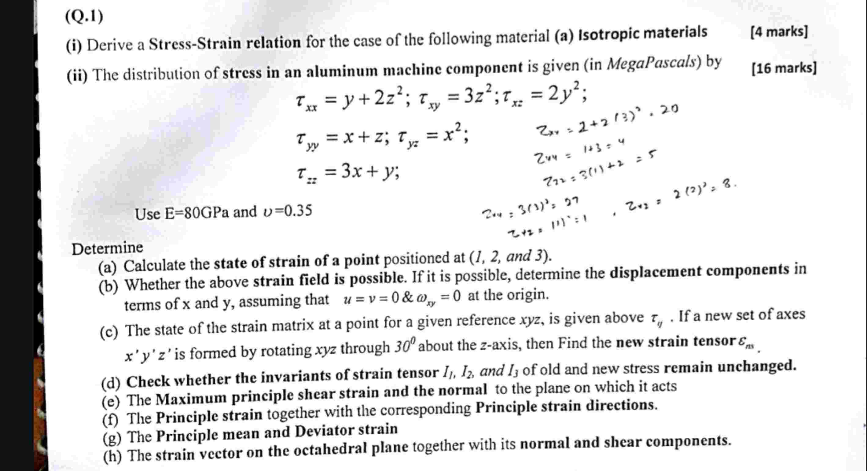 Solved (Q.1)(i) ﻿Derive a Stress-Strain relation for the | Chegg.com