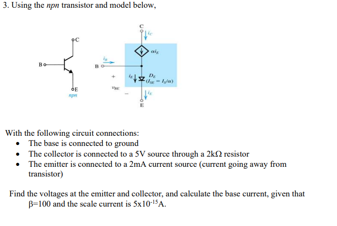 Solved 3. Using the npn transistor and model below, ос αίς | Chegg.com