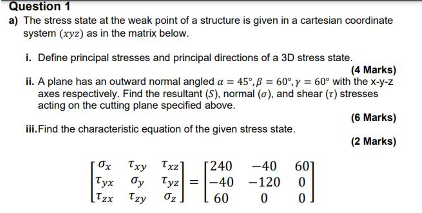 Solved Question 1 a) The stress state at the weak point of a | Chegg.com