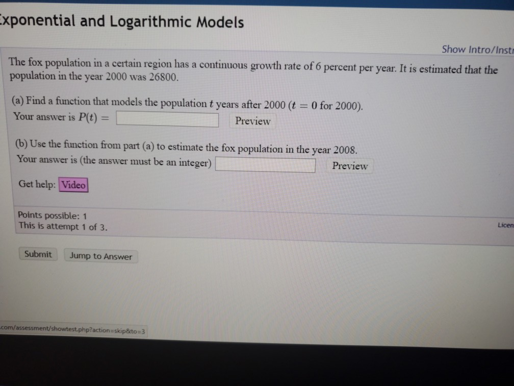Solved Exponential and Logarithmic Models Show Intro/Insts | Chegg.com