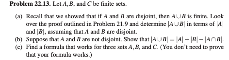 Solved Problem 22.13. Let A, B, and C be finite sets. (a) | Chegg.com