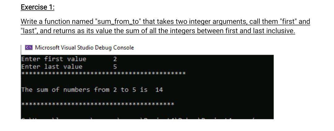 Solved Exercise 1: Write a function named "sum_from_to" that | Chegg.com