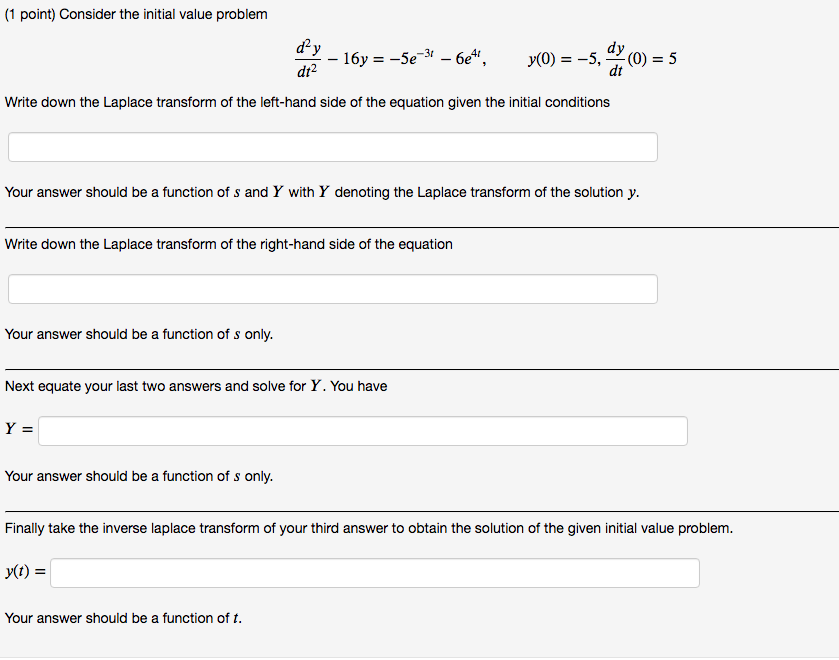 Solved (1 point) Consider the initial value problem dy - 16y | Chegg.com