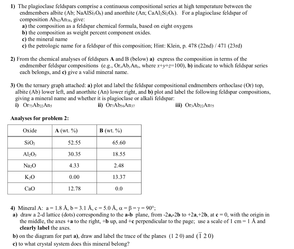 1) The plagioclase feldspars comprise a continuous | Chegg.com