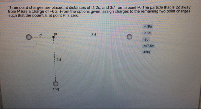 Solved Three point charges are placed at distances of d, 2d, | Chegg.com